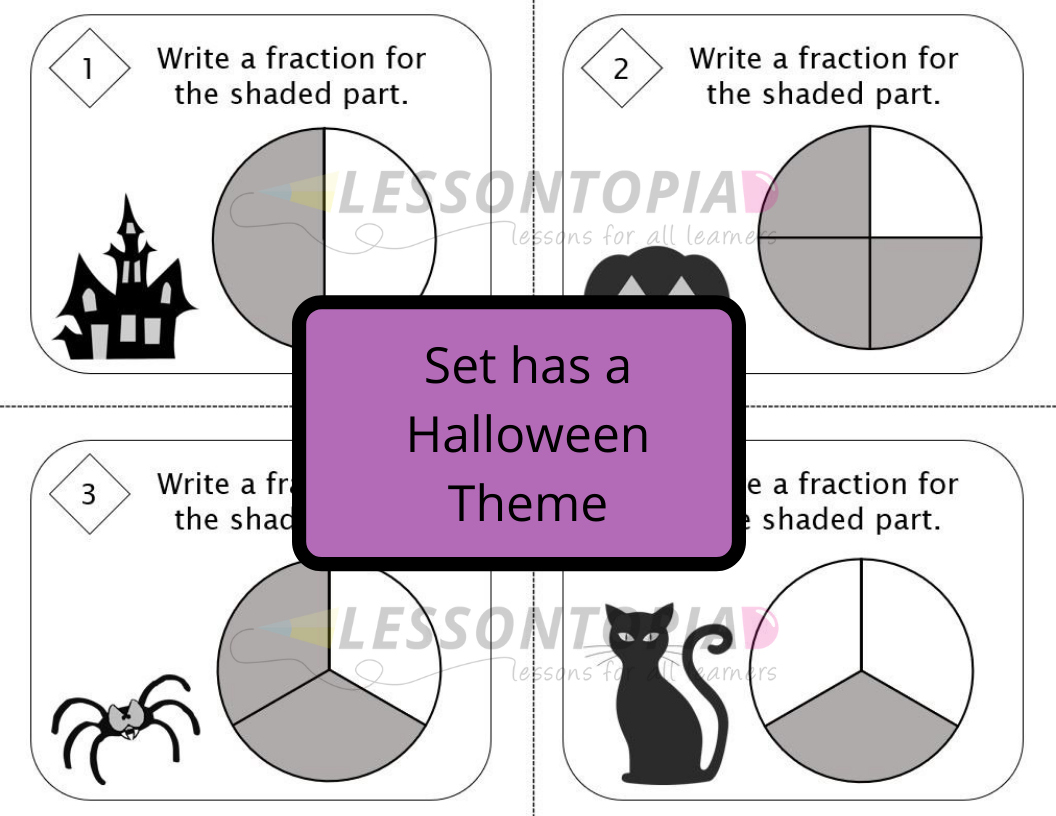 Identifying Fractions of a Whole | Task Cards | Halloween - Classful
