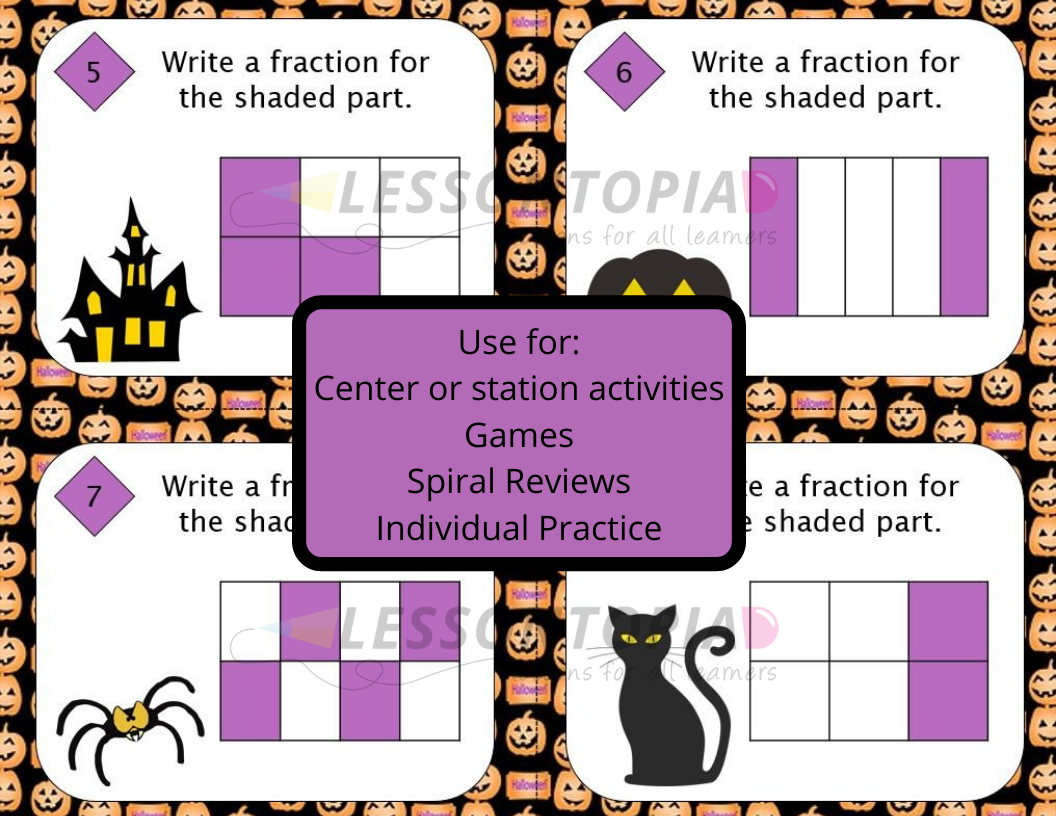 Identifying Fractions of a Whole | Task Cards | Halloween - Classful
