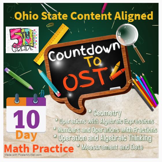 5th Grade Ohio OST Math Test Prep Standards Review 10 Days Of 