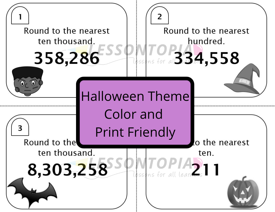 Rounding Whole Numbers | Task Cards | Halloween - Classful