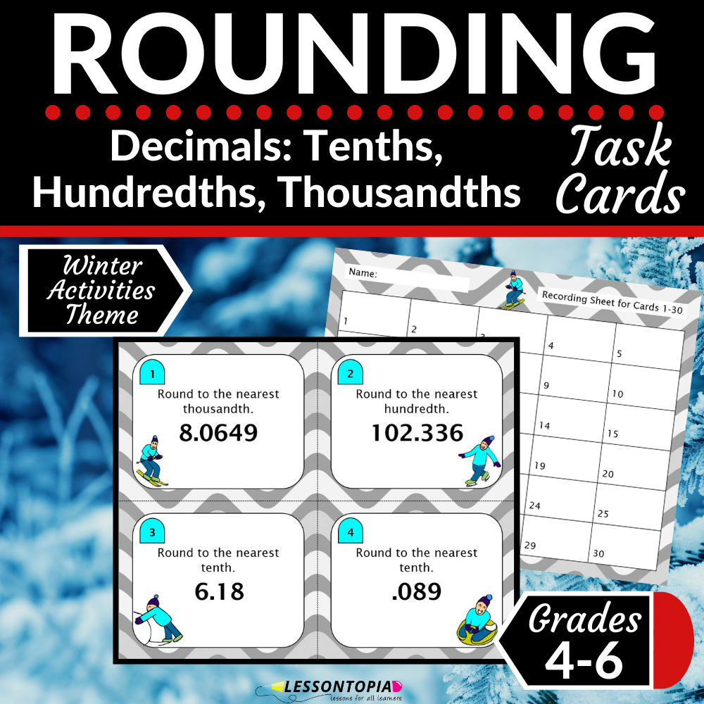 Rounding Decimals | Task Cards | Winter Activities - Classful