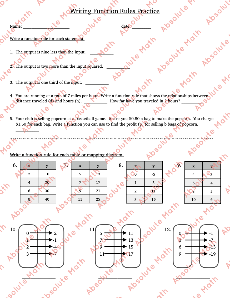 Writing Function Rules Practice Classful Writing Function Rules Practice Classful