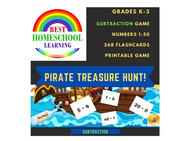 Pirate Hunt - Subtraction - Printable Math Game - 268 Flashcards ...