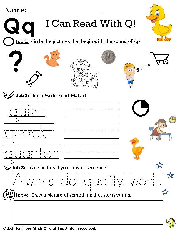 Phonics Worksheet- Letter Q - Classful