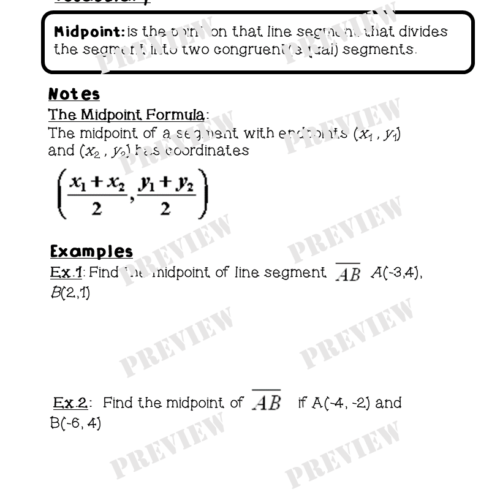 Geometry | ICT SPED | Midpoint Formula Guided Notes - Classful