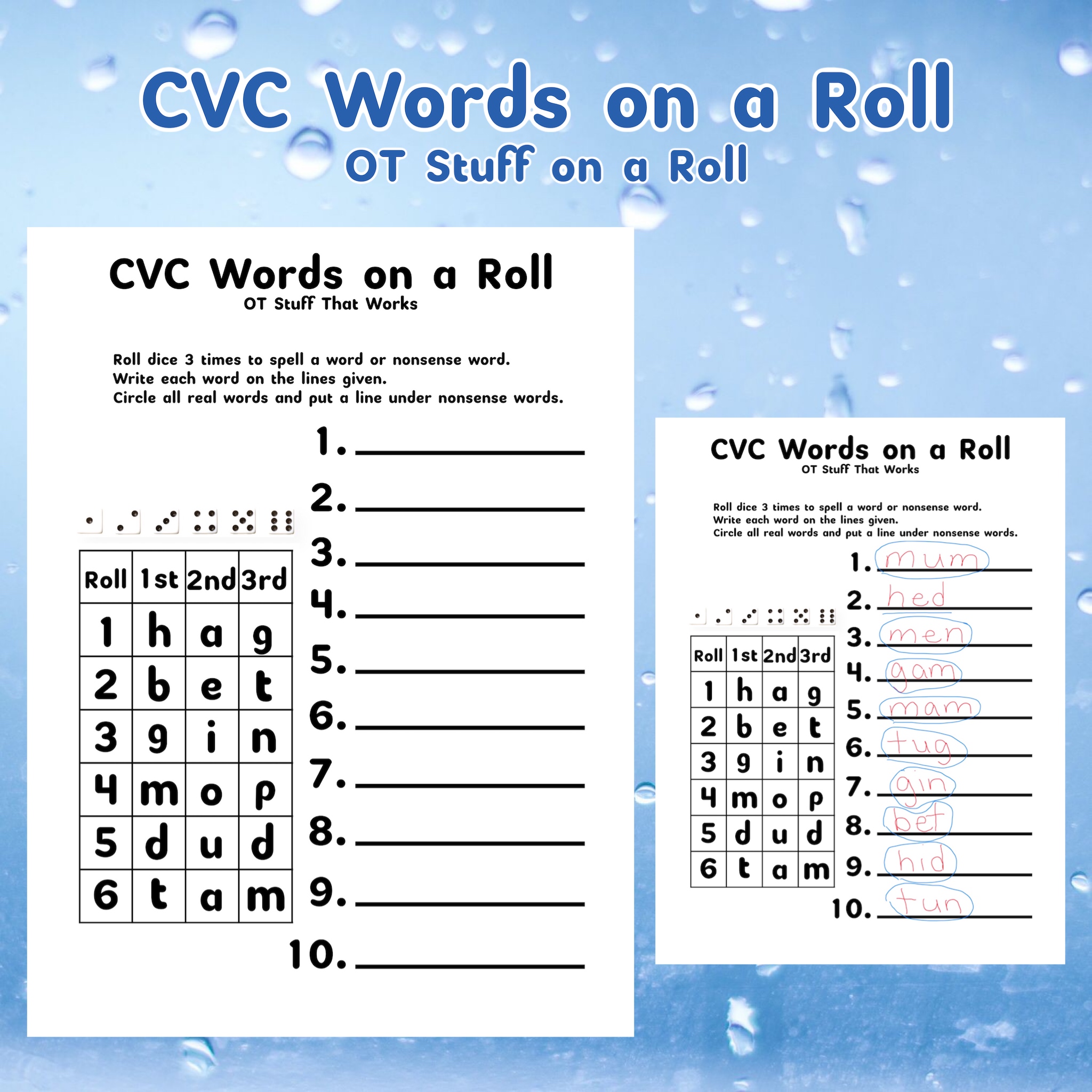 CVC Words on a Roll Spelling Fun - Classful