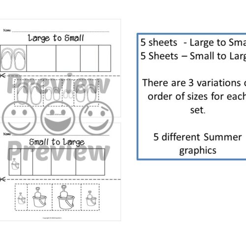 Sort by Size Activity Sheets - Color, Cut, and Paste - Summer - Classful