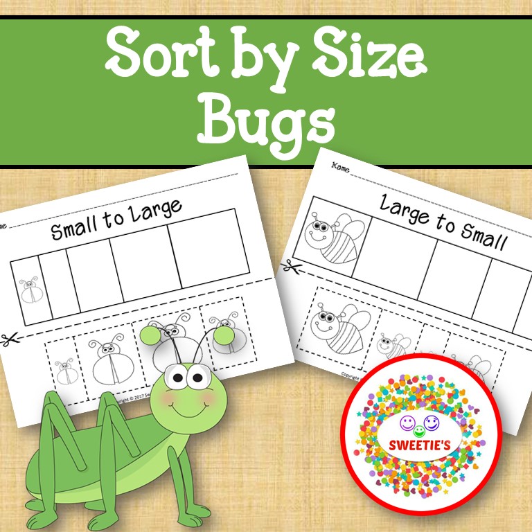 Sort by Size Activity Sheets - Color, Cut, and Paste - Bugs - Classful