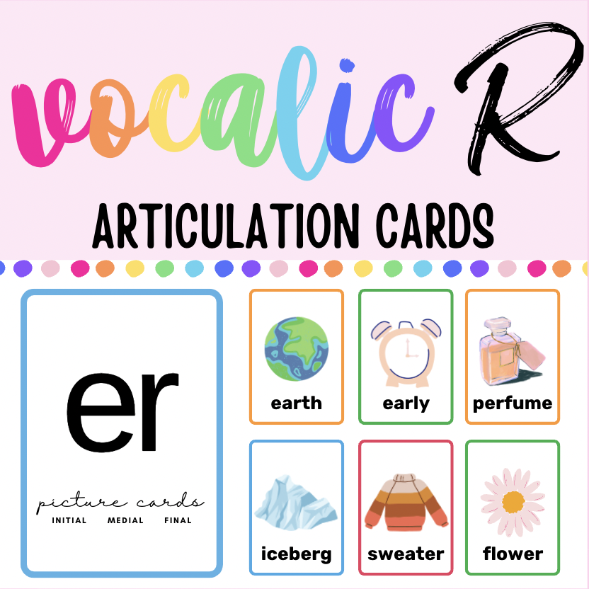 ER Vocalic R Articulation Picture Cards- Initial Medial Final Word ...