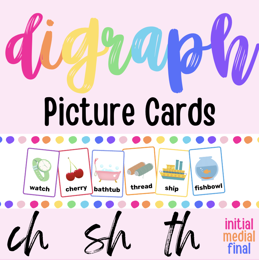 Digraph Picture Cards CH SH TH Initial Medial Final Word Positions ...