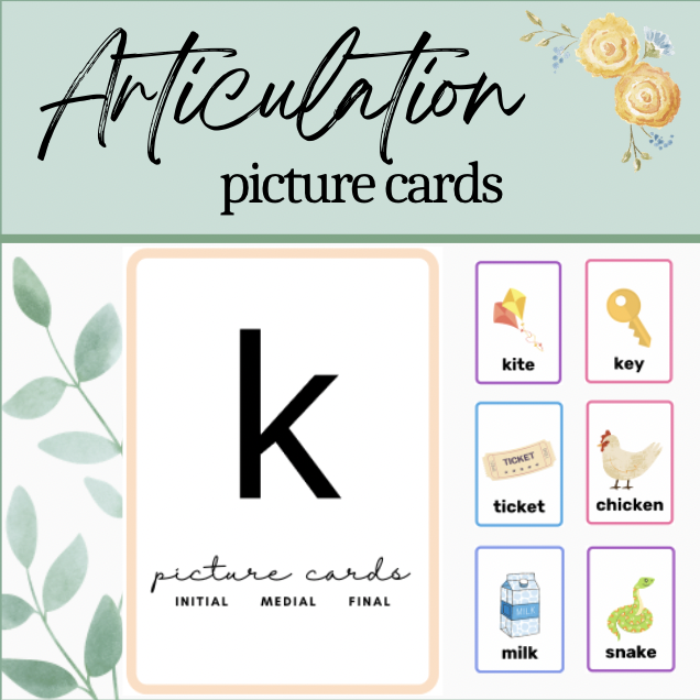 K Printable Articulation Picture Cards- Initial Medial Final Word ...