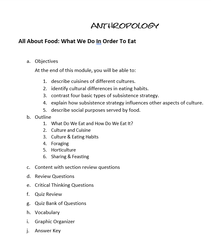 Anthropology Unit Culture, All About Food- Text, Notes, PowerPoint ...