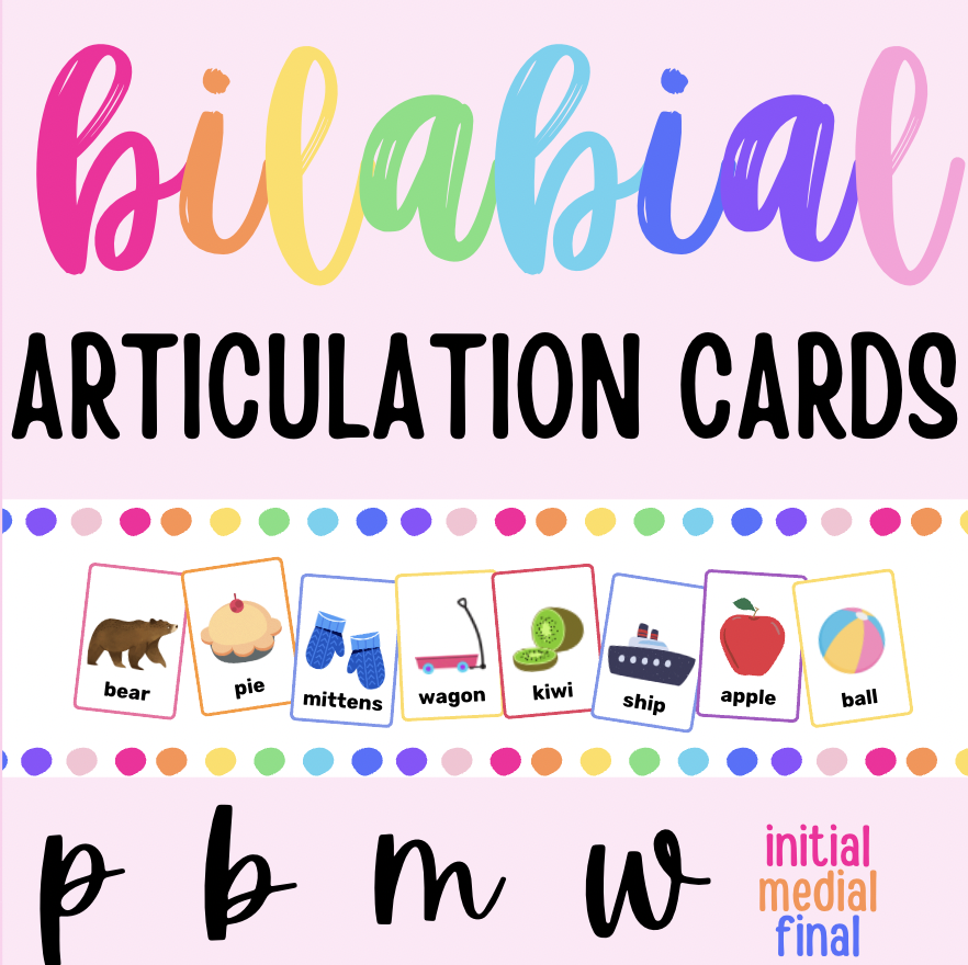 Bilabial Picture Cards- Initial Medial Final Word Positions /p, b, m, w ...