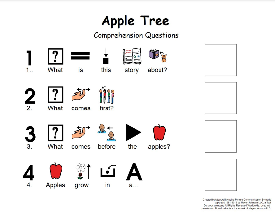 Apple Tree Pack- Boardmaker adapted activities for special needs ...