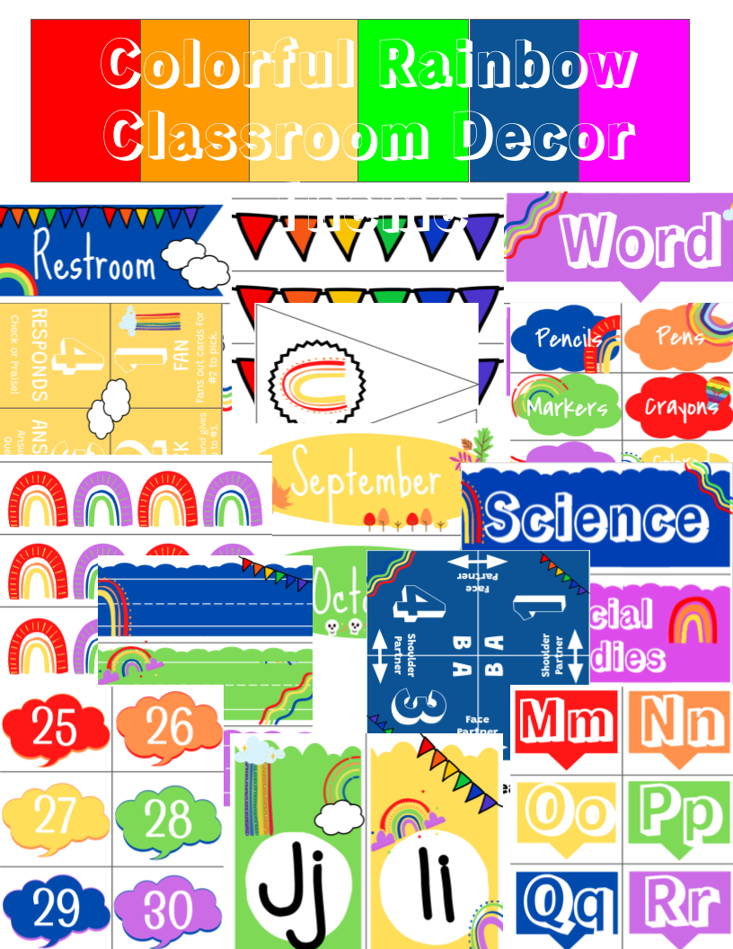 Colorful Rainbow Theme - Classroom Decor - EDITABLE Pages - Classful