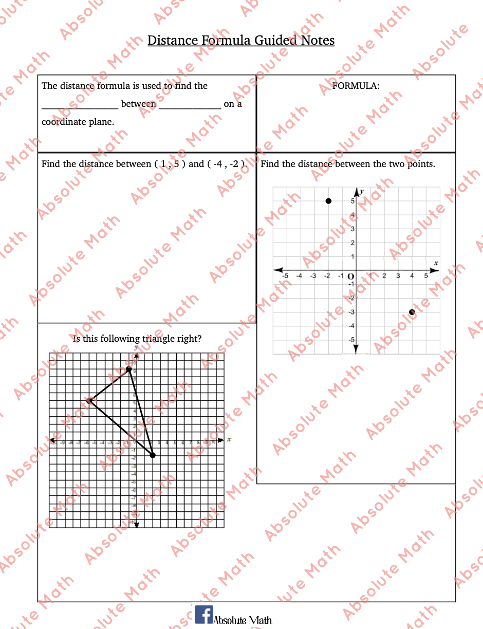 Distance Formula Guided Notes - Classful