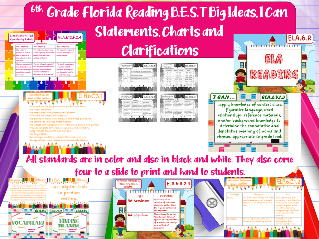 Bundle- Bundle 6th Grade Florida Standards Big Ideas and I Can ...