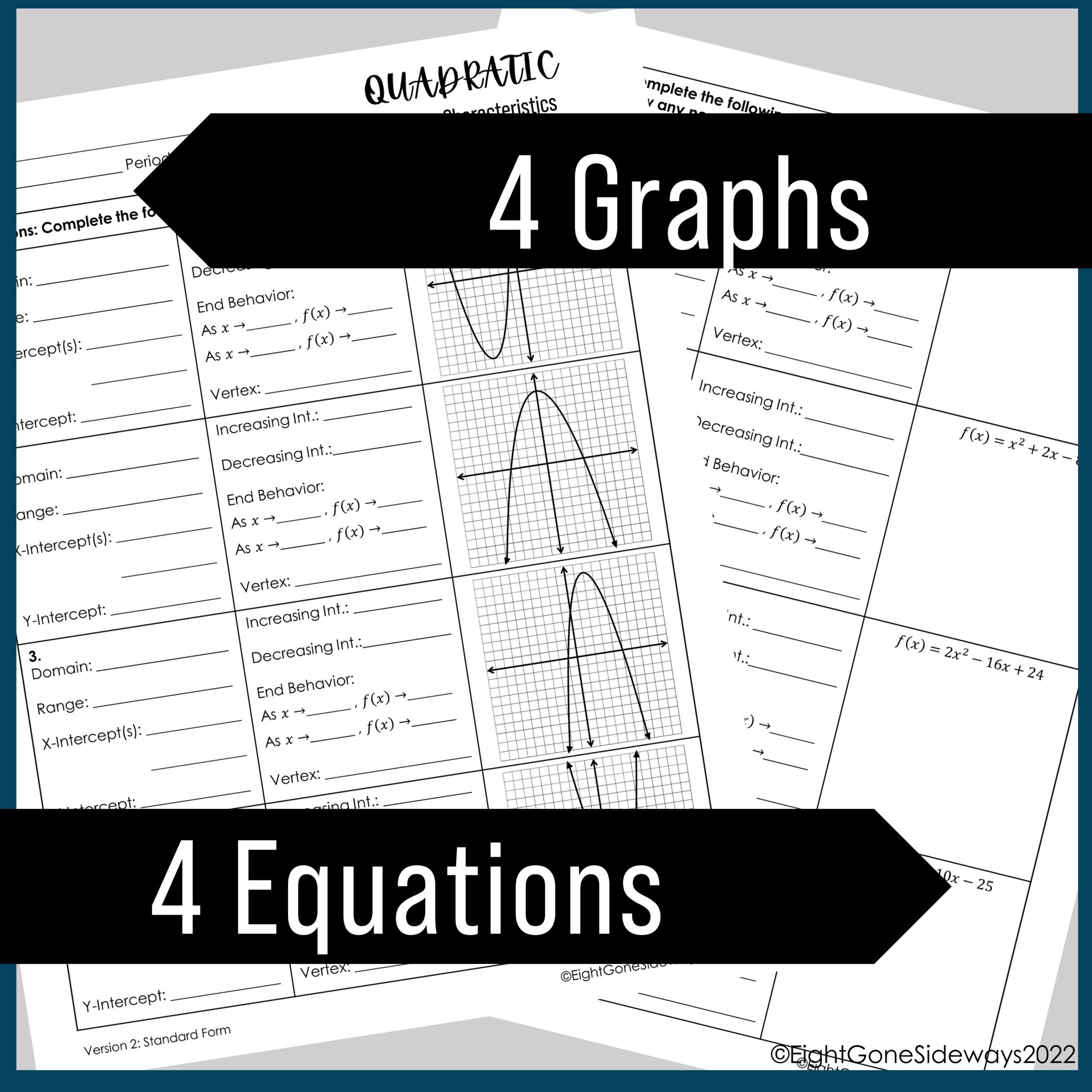 Quadratic Function Characteristics Standard Form Worksheet Classful