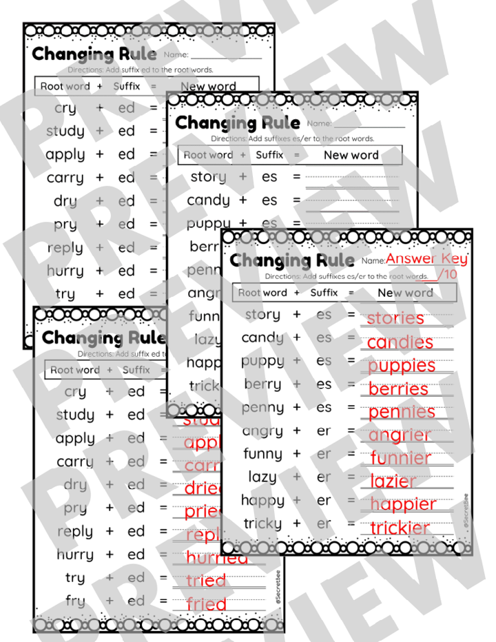 Changing Y to I Spelling Rule | Changing Rule Assessment - Classful