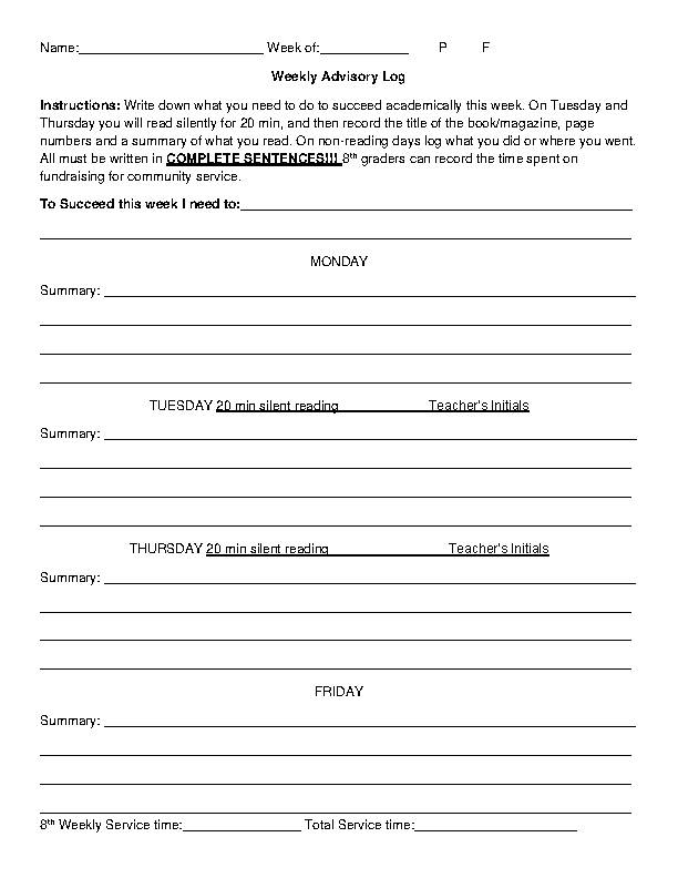 Study Hall / Advisory Student Literacy Log - Classful