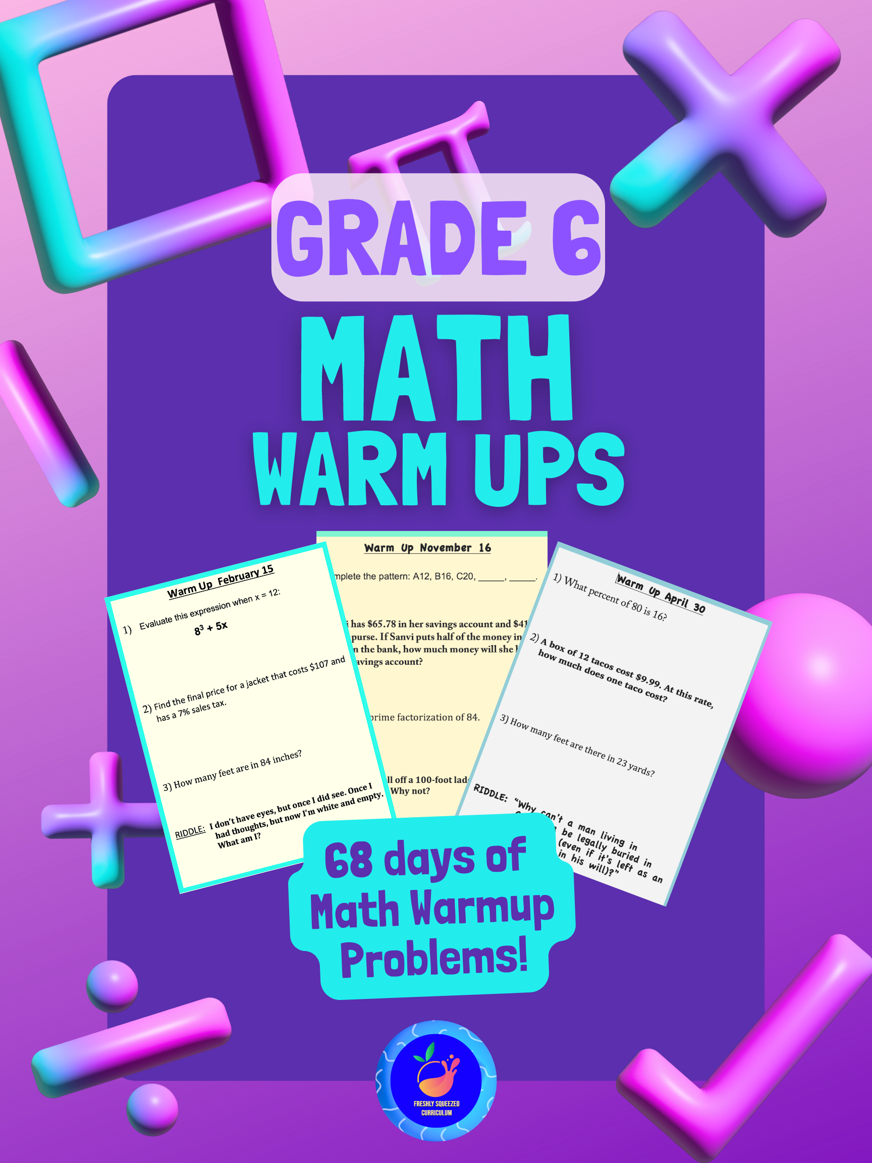 Grade 6 Math Warm Up Problems Classful