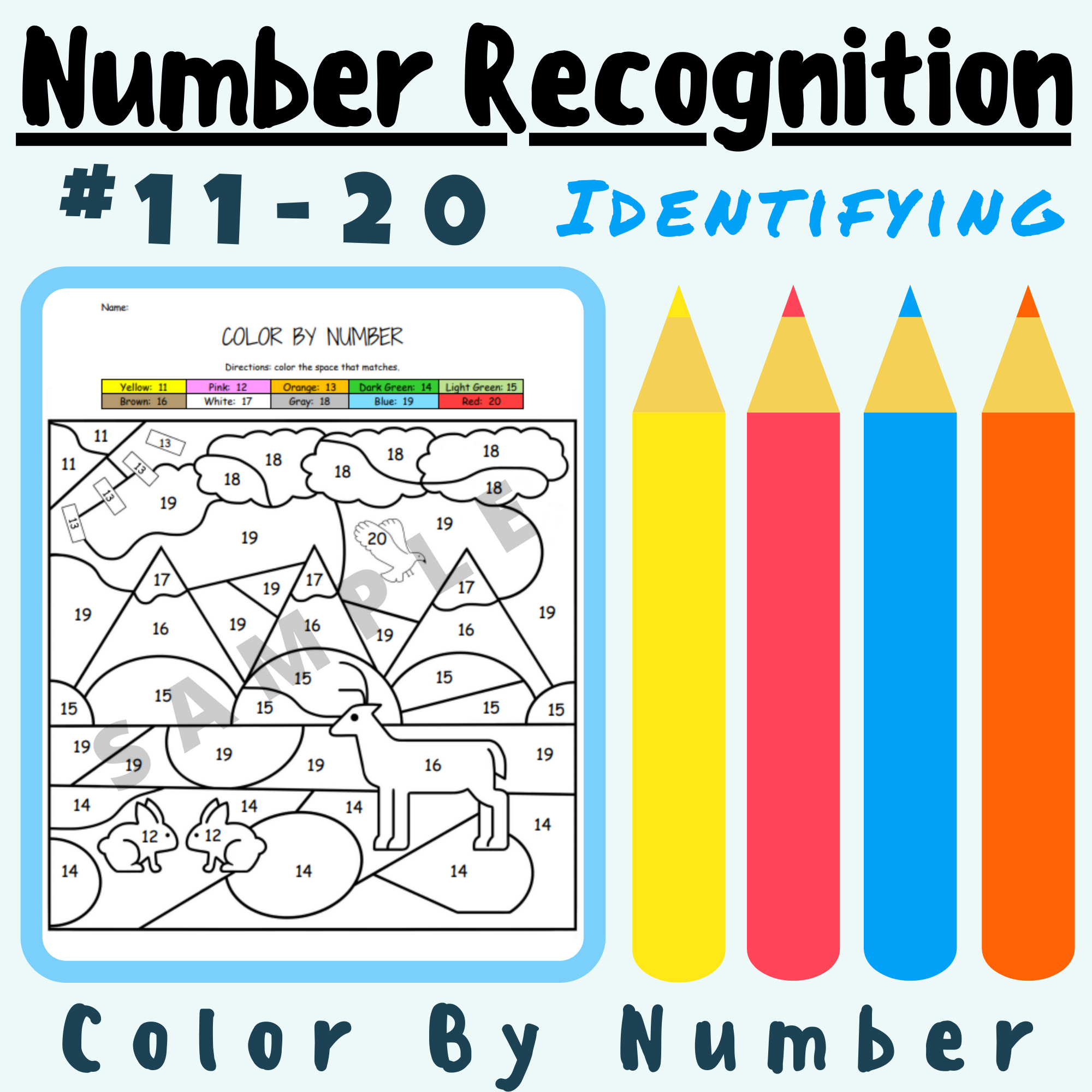 Number Recognition And Identifying Numbers 11 20 Coloring Activity