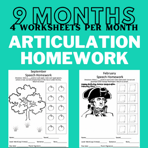 Articulation Speech Homework for all sounds/positions -9 months worth ...