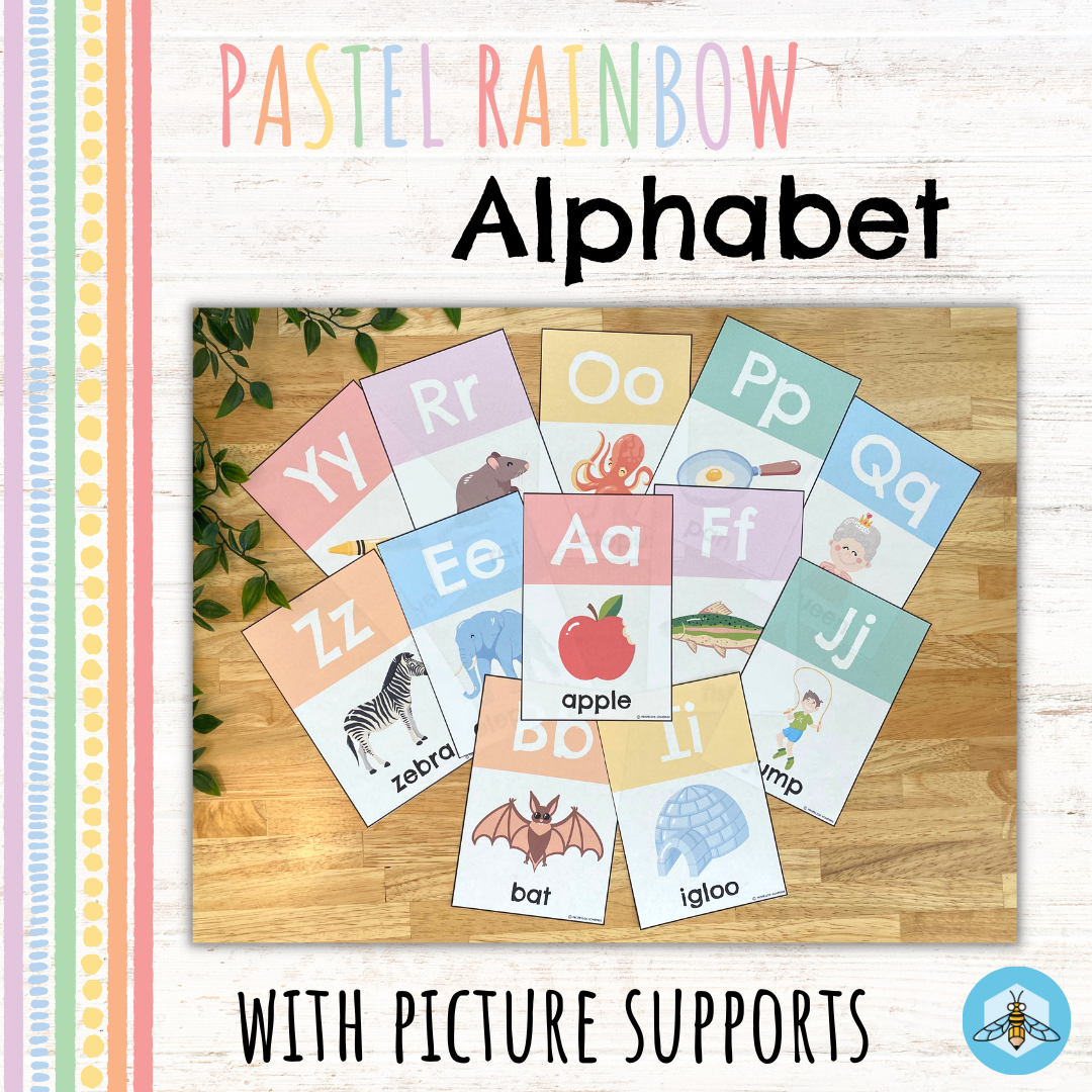 Pastel Rainbow Classroom Alphabet and Word Wall Display - Classful