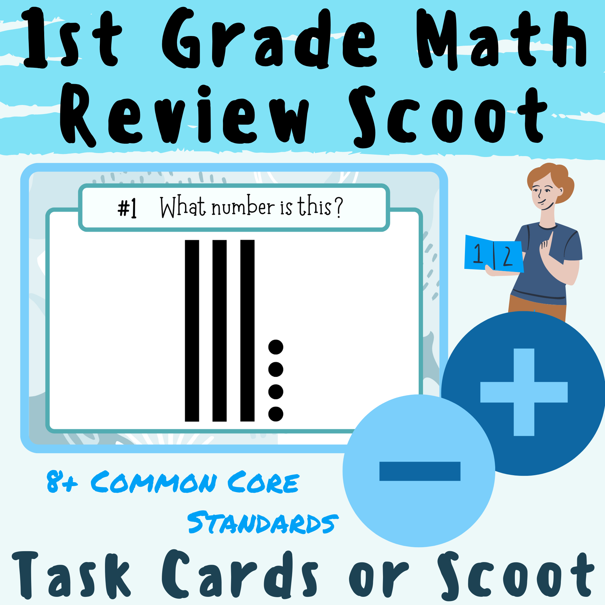 1st Grade Math Review Scoot (Adding, Subtracting, Measurement, Base Ten ...