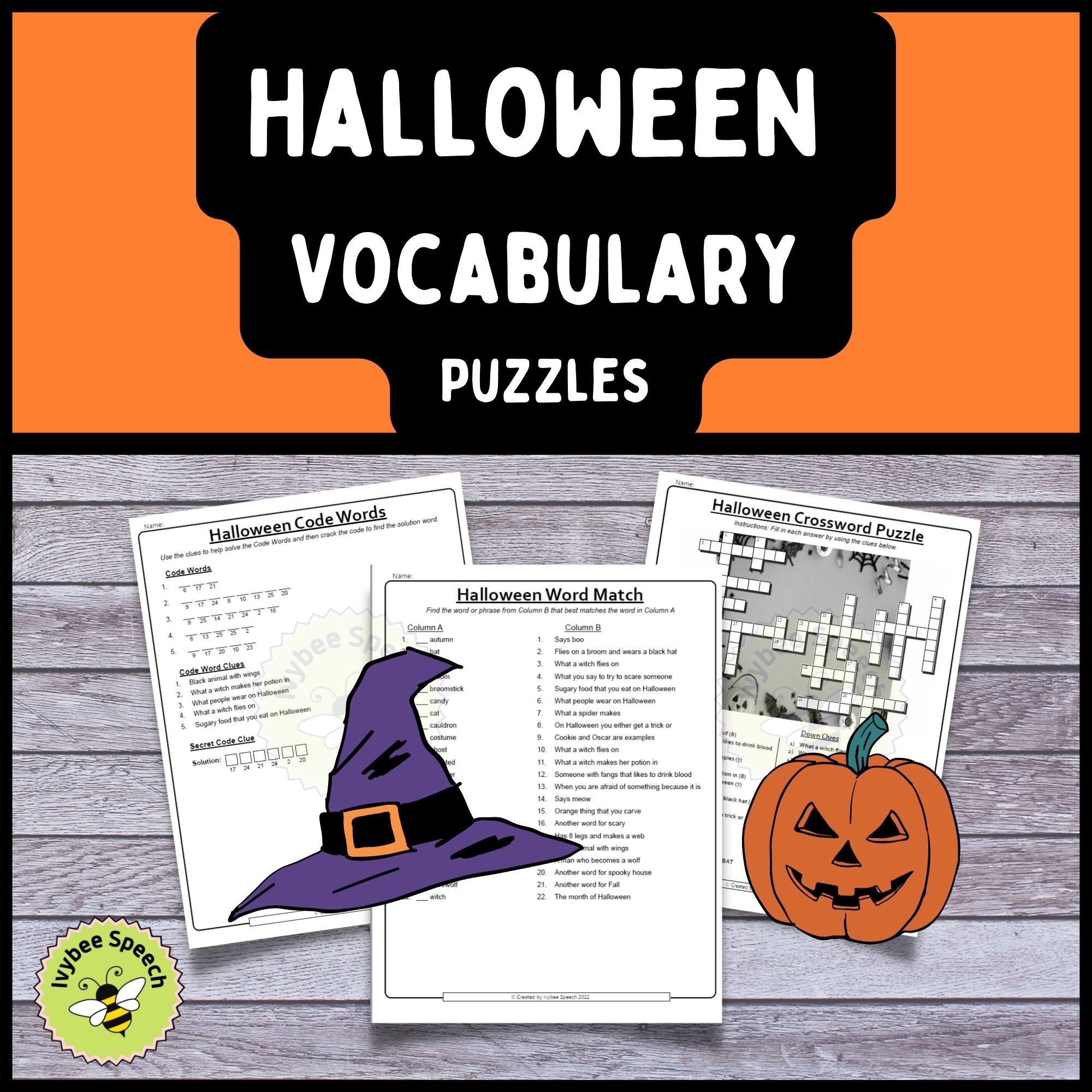 Halloween Vocabulary Puzzles Crosswords Code Breakers Jumbles Word ...
