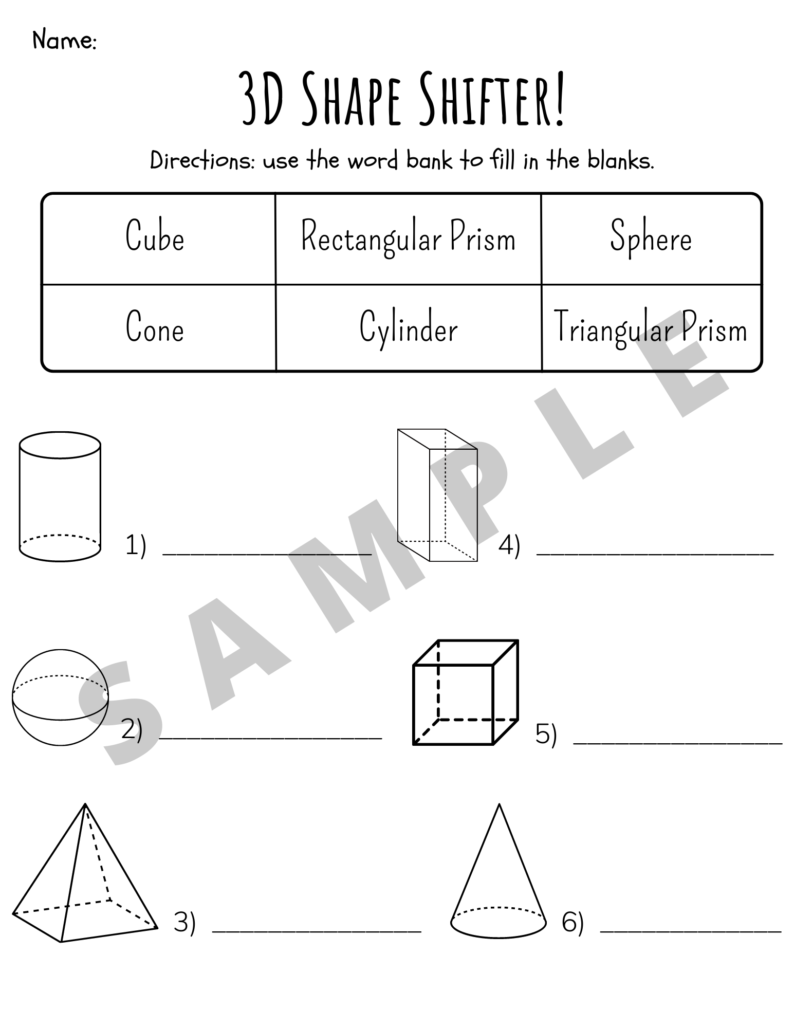 Identify/Matching 3D Shapes Worksheet (Cubes, Cones, Cylinders ...