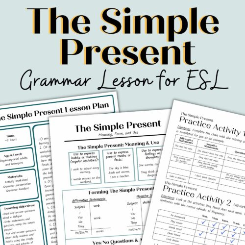 Simple Present Verb Tense ESL English Grammar Lesson Activities ...
