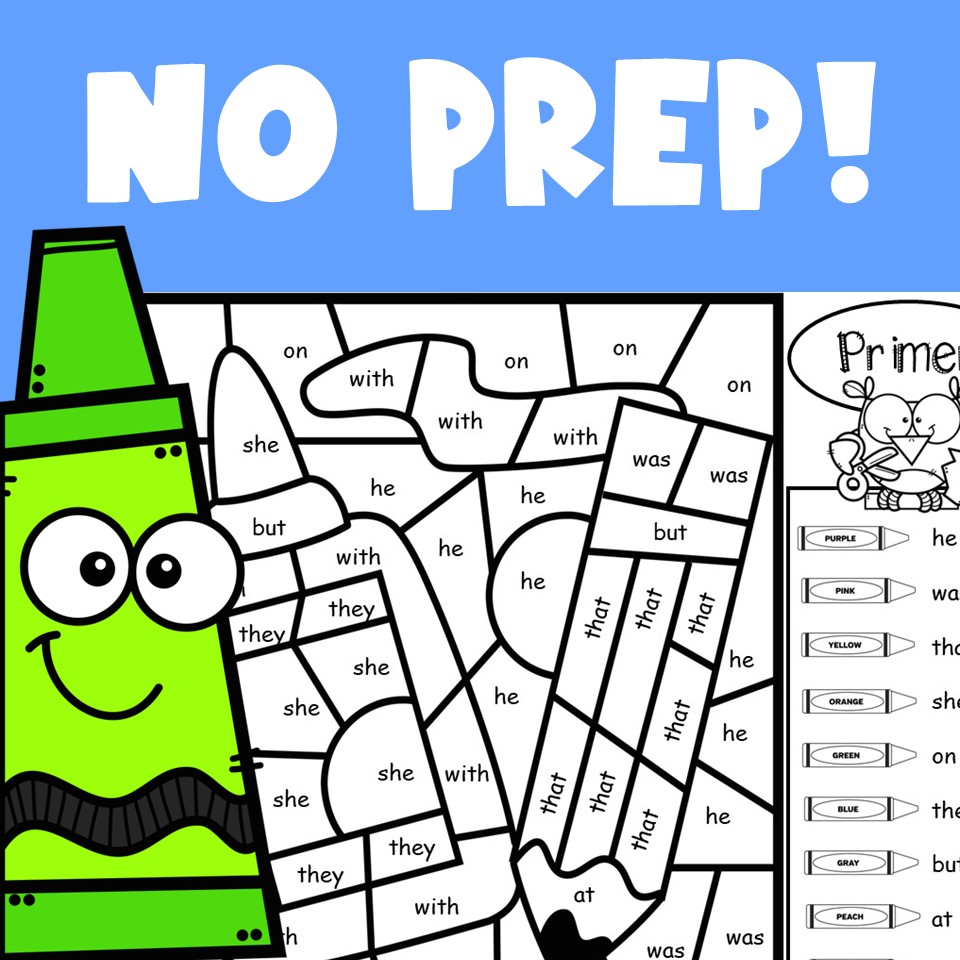 BACK TO SCHOOL COLOR BY CODE SIGHT WORDS PREPRIMER PRIMER & 1ST GRADE ...