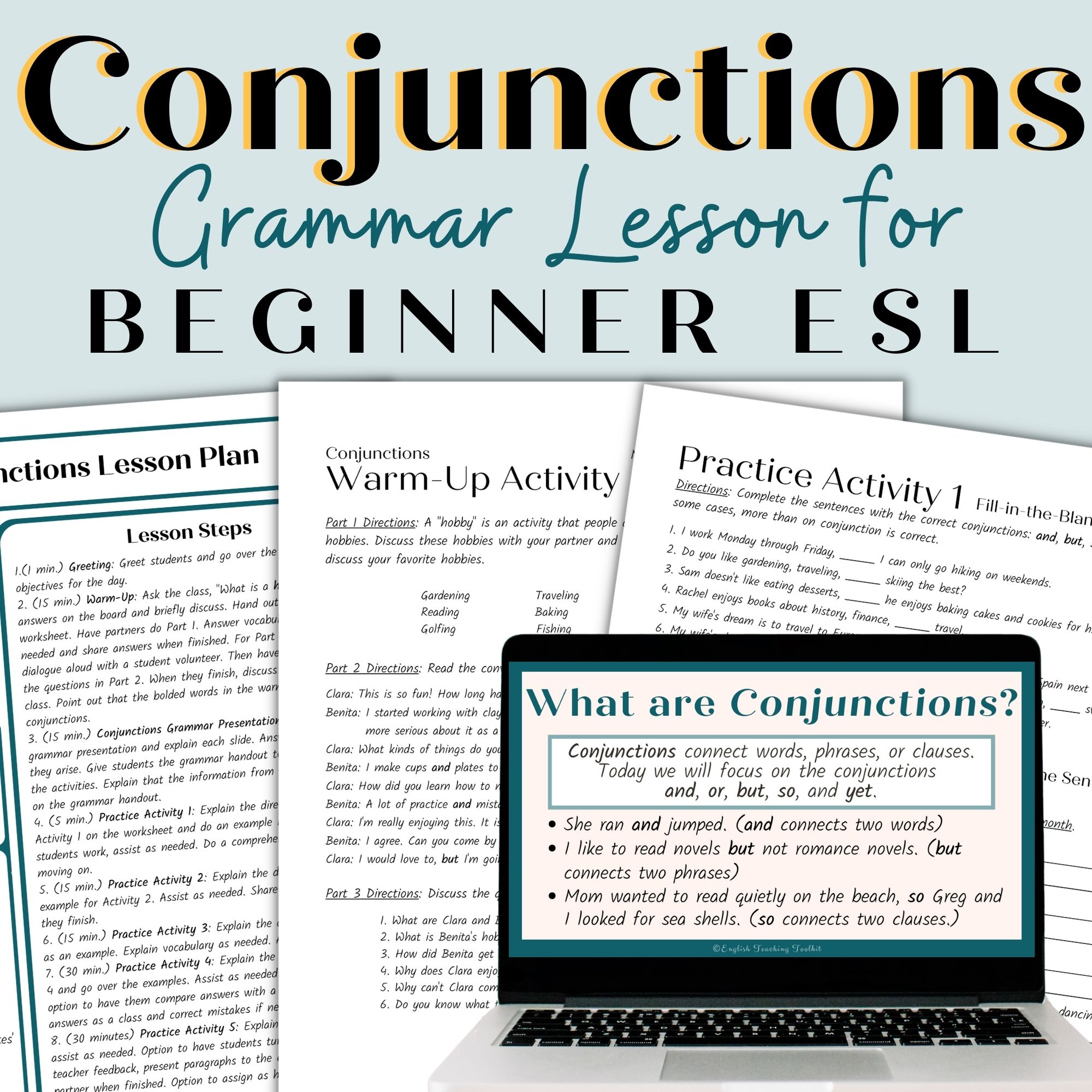 Conjunctions English Grammar Lesson Activities Worksheets for Adult ESL ...