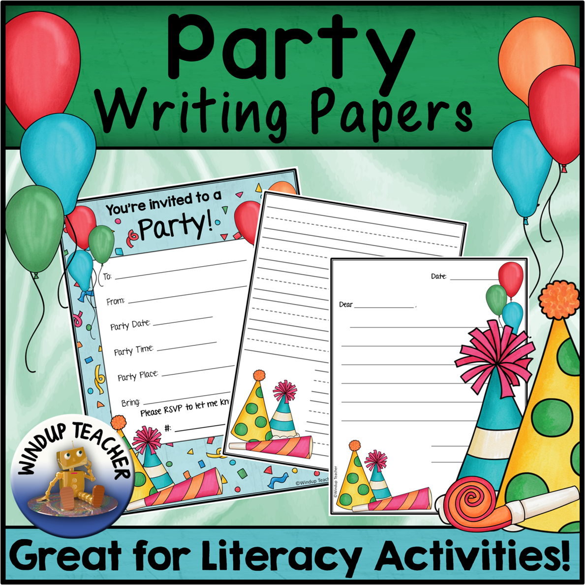 Party Writing Paper | Color & B&W Activity Sheets - Classful