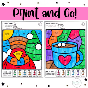 Winter Color by Code Sight Word Practice Worksheets Editable Activities ...