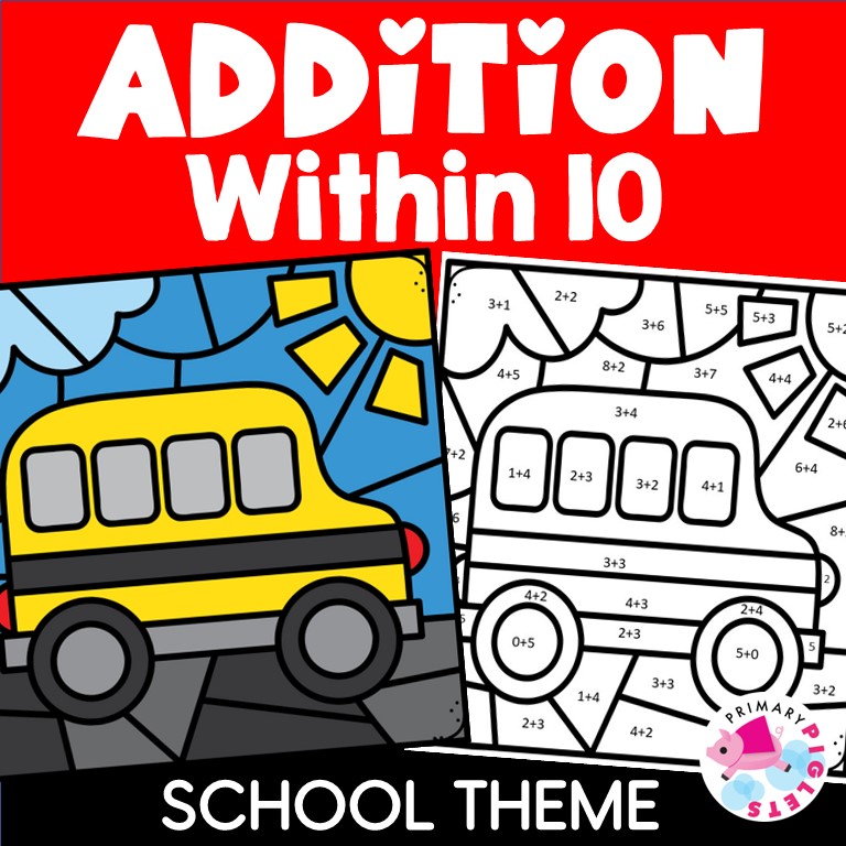 Back to School Color by Number Addition to 10 Back to School Color by ...