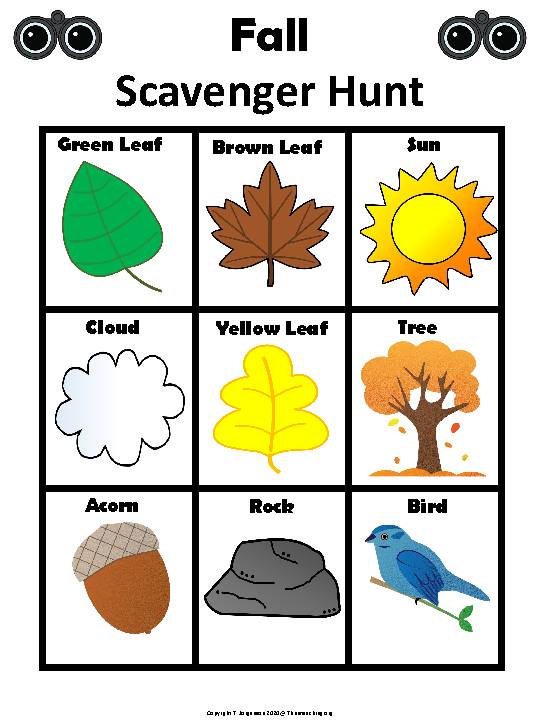 Season of Fall Vocabulary Scavenger Hunt Activities Preschool Special ...