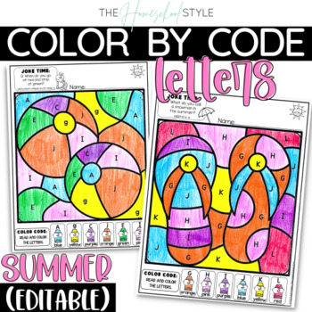 Summer Coloring Pages Color by Letter Recognition Practice Editable ...