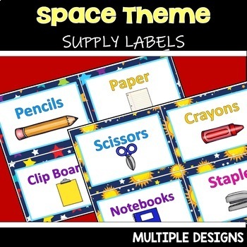 Space Theme Classroom Decor Supply Labels Editable - Classful