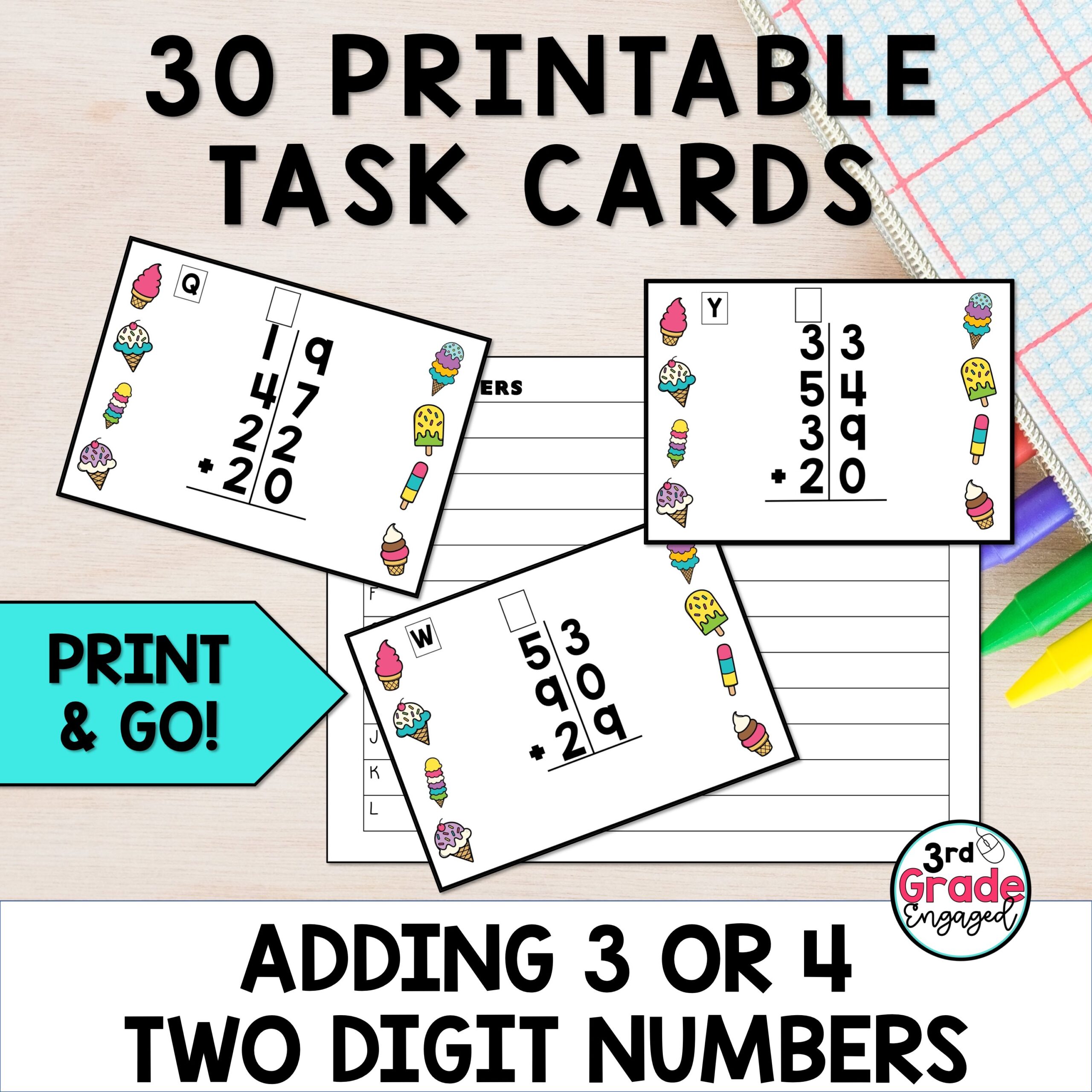 Adding Three Or Four 2 Digit Numbers Math Task Cards Classful