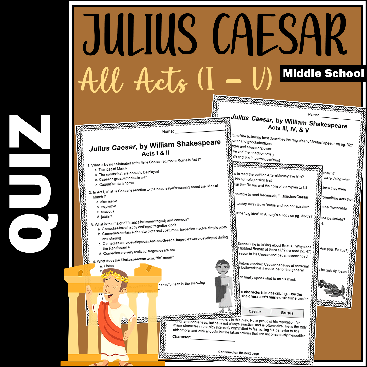 Julius Caesar | Assessment | Test | Quiz | Acts I, II, III, IV, & IV ...