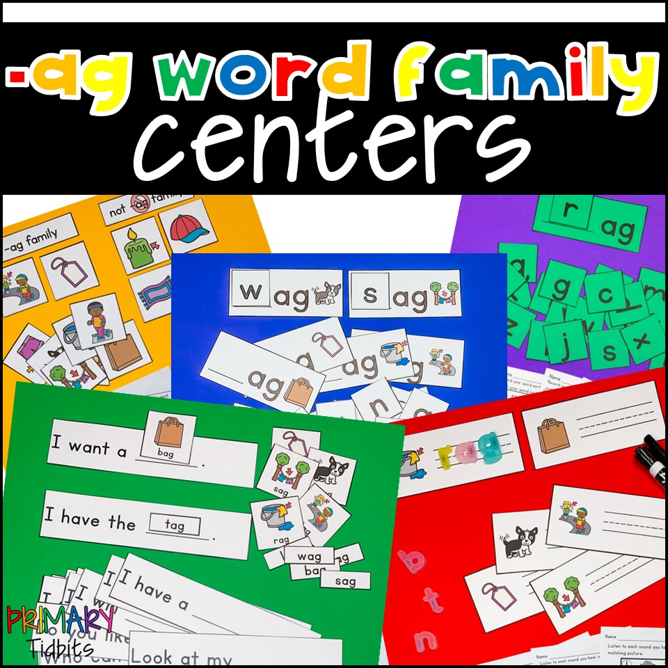 CVC Word Family Activity Centers for ag Word Family - Classful