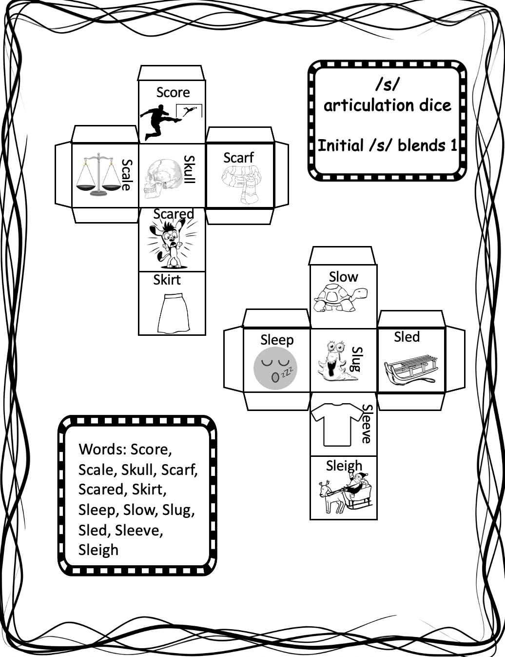 Articulation Dice /S/ -- 26 total dice -- Initial, Medial, Final ...