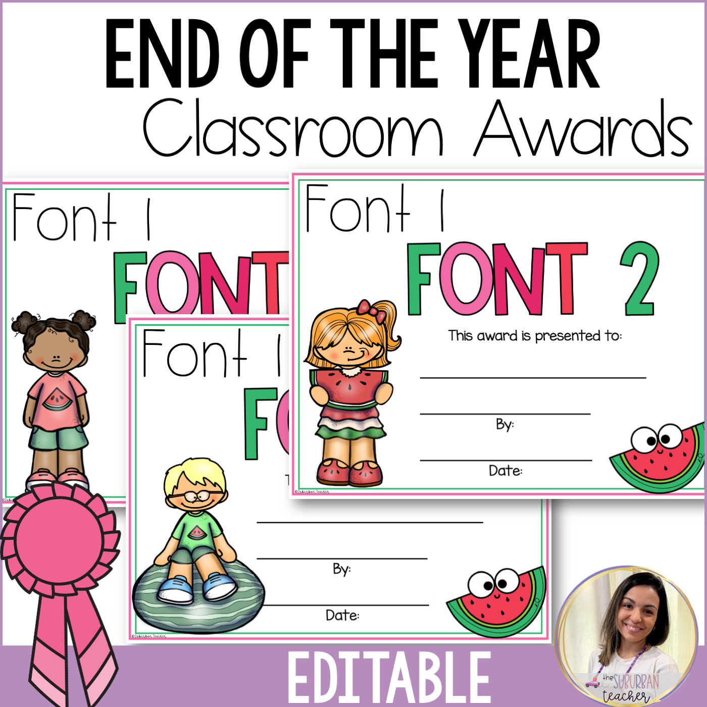 Editable End of the Year Classroom Awards Certificates Watermelon Theme ...