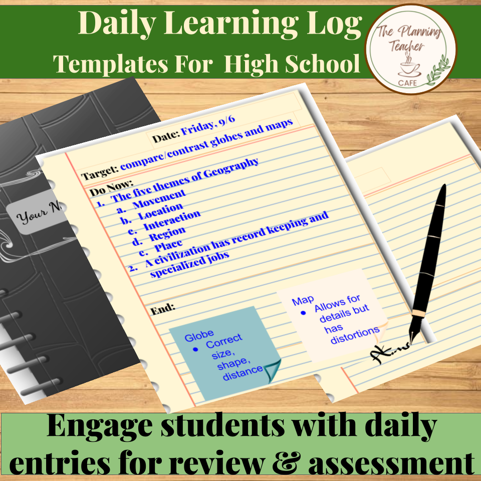Daily Learning Log Templates for High School for review and formative ...