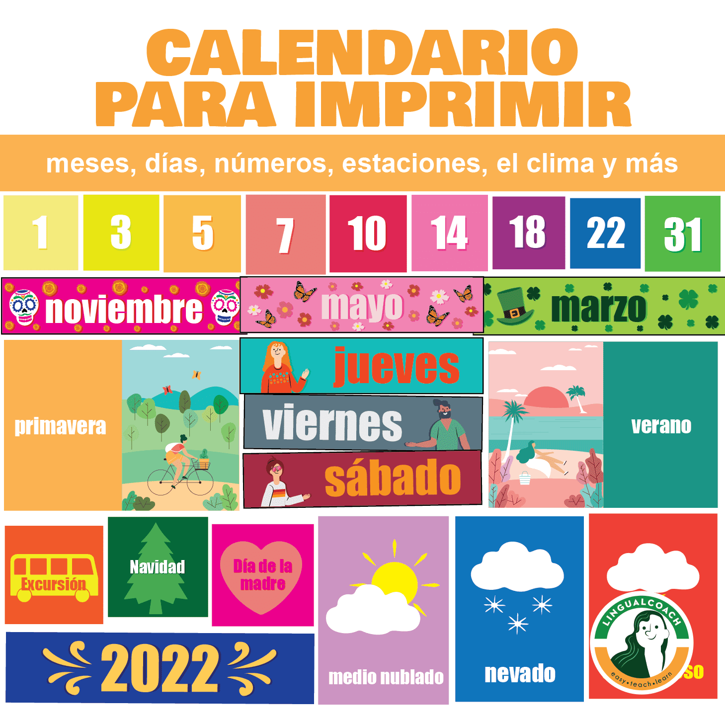 Spanish Bulletin Board Print Calendar (Calendario Escolar para Imprimir ...