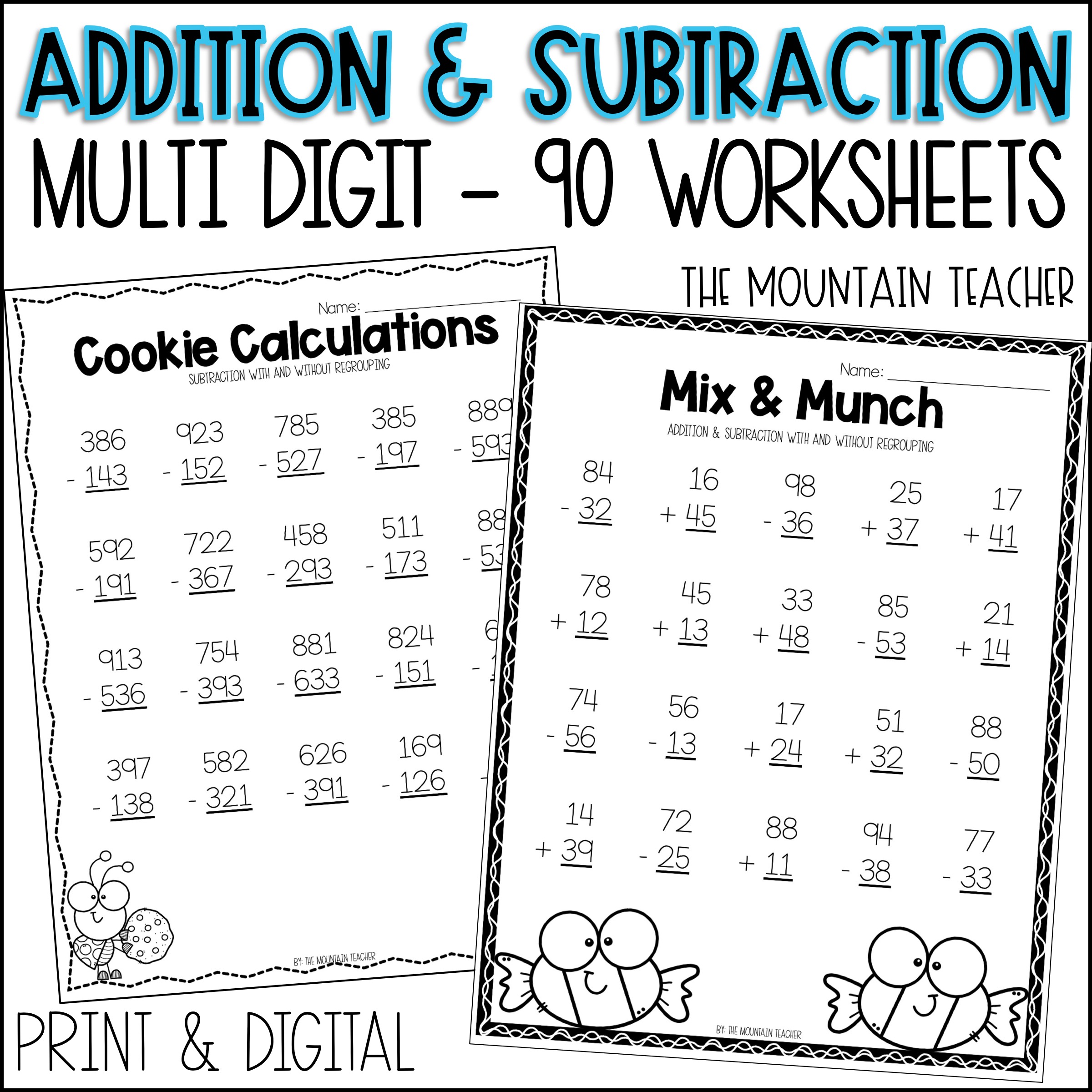 2 And 3 Digit Addition And Subtraction Worksheets BUNDLE Classful