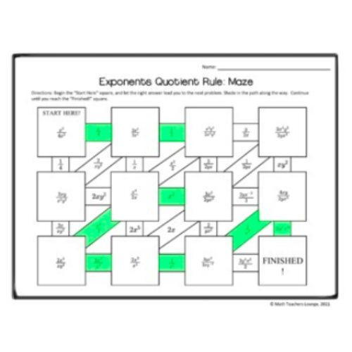 Exponent Rules Riddle And Maze Activities Classful