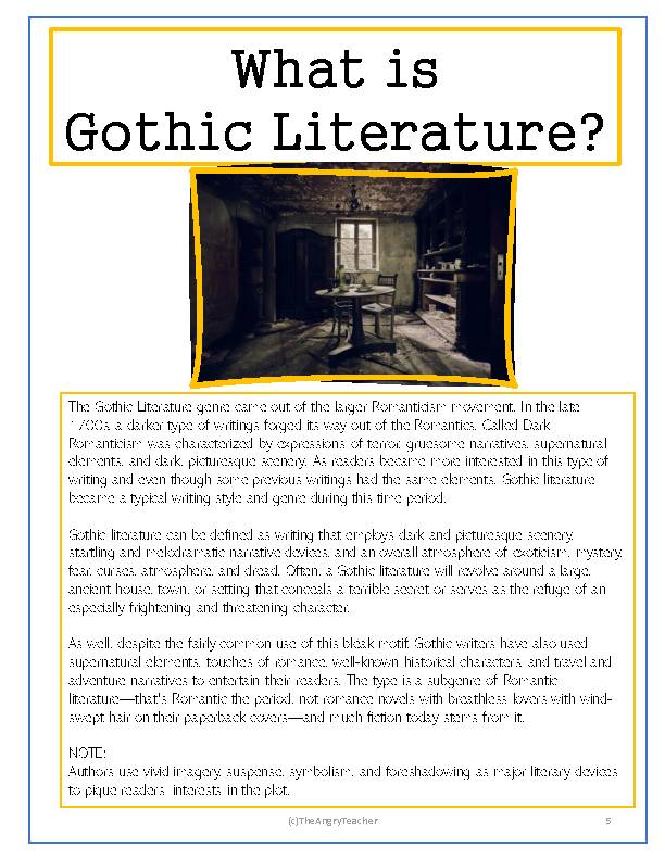 GOTHIC LITERATURE [WORKSHEETS & ACTIVITIES] - Classful